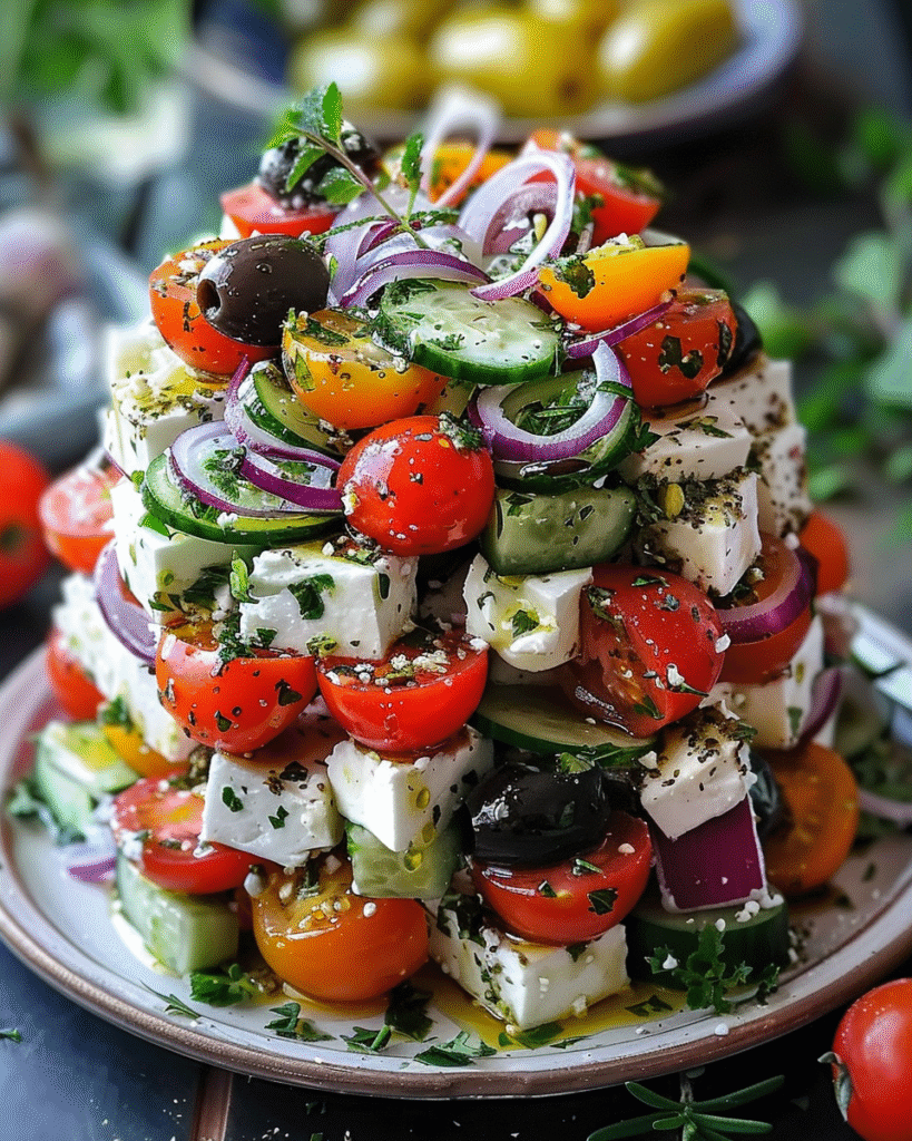 Easy Greek Feta Salad Tower for Summer Meals - Cook Yummy Recipes